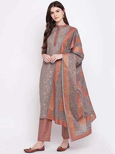 Indian Cotton Tunic Tops Kurti Set for Women with Palazzo 694 (Grey&Brown, 38)