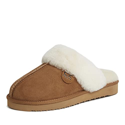 EZ Feet Women's Shearling Scuffs Fluffy Breathable Slip-On Slippers Size 6 Chestnut