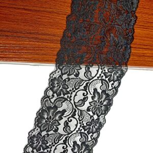 6" Black Lace Tulle Fabric Ribbon | Stretchy Material | Perfect for DIY Decoration and Craft