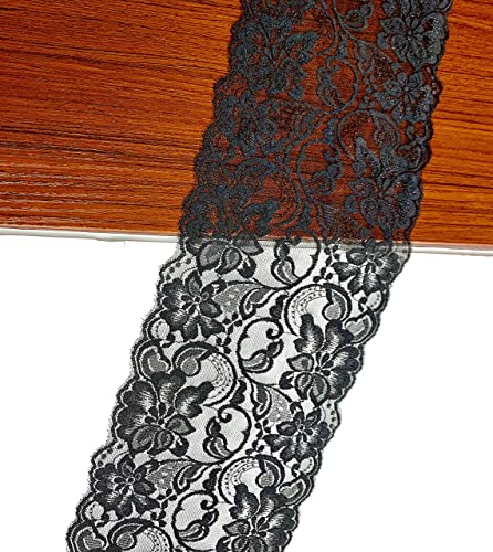 6" Black Lace Tulle Fabric Ribbon | Stretchy Material | Perfect for DIY Decoration and Craft