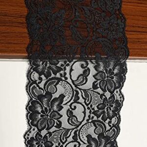 6" Black Lace Tulle Fabric Ribbon | Stretchy Material | Perfect for DIY Decoration and Craft