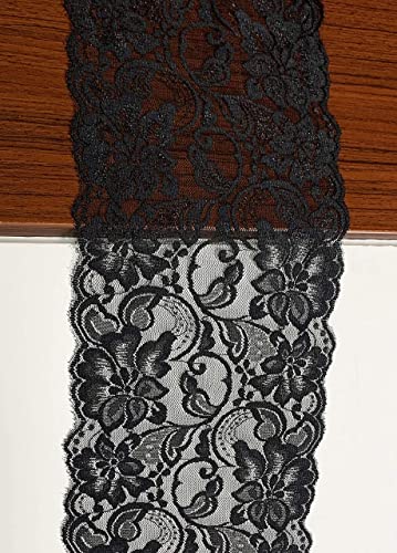 6" Black Lace Tulle Fabric Ribbon | Stretchy Material | Perfect for DIY Decoration and Craft