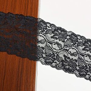 6" Black Lace Tulle Fabric Ribbon | Stretchy Material | Perfect for DIY Decoration and Craft