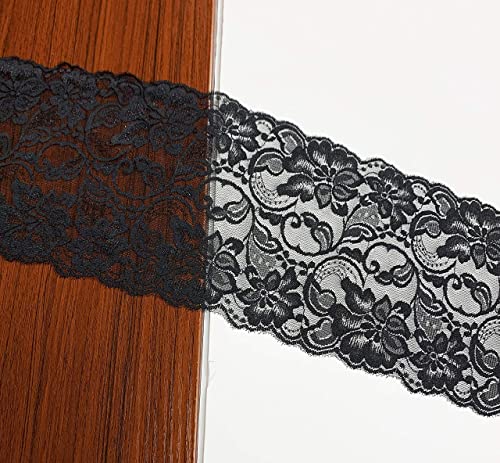 6" Black Lace Tulle Fabric Ribbon | Stretchy Material | Perfect for DIY Decoration and Craft