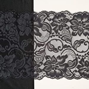 6" Black Lace Tulle Fabric Ribbon | Stretchy Material | Perfect for DIY Decoration and Craft