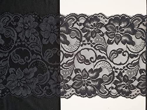 6" Black Lace Tulle Fabric Ribbon | Stretchy Material | Perfect for DIY Decoration and Craft