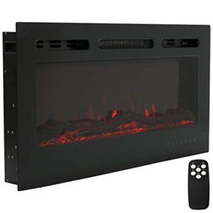 sunnydaze modern flame 36-inch indoor electric fireplace - wall-mounted/recessed installation - 9 flame colors - black