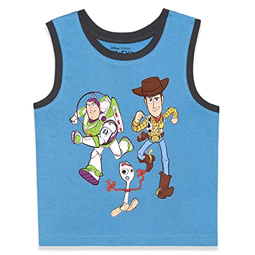 Disney Toys Story Buzz, Woody and Forky Boys Shirt, Tank Top and Shorts Set for Toddler and Little Kids – Grey/Blue/Black