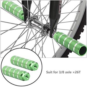 KINSPORY 4PCS Bike Pegs for 3/8 inch Axles, Aluminum Alloy Anti-Skid BMX Bicycle Pegs for Mountain Bike Backseats Stands Cycling Rear Stunt Pegs (Green, Stripe)