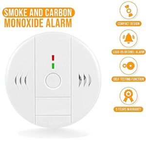 Combination Smoke and Carbon Monoxide Detector Alarm, Beeps Warning Smoke Co Alarm Clock for Travel Home Bedroom Living Room Car Basement Attics, Battery Operated, Comply with UL 217/2034, 2-Pack