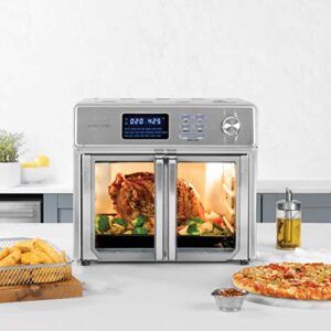 Kalorik 26 QT Digital Maxx Air Fryer Oven with 7 Accessories, Roaster, Broiler, Rotisserie, Dehydrator, Oven, Toaster, Pizza Oven and Slow Cooker. Includes Cookbook. Sears up to 500⁰F. Extra Large Capacity, All in One Appliance. Stainless Steel. AFO 47269