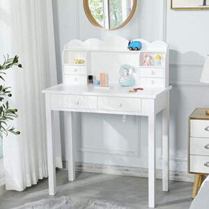 ADORNEVE Small White Writing Desk with Hutch and USB Ports, 31.5 inch Home Office Desk with Drawers, Study Table for Kids/Student, Makeup Dressing Table Save Space Gifts