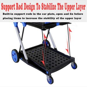 Folding Shopping Cart with Wheels, Collapsible Cart with Basket, 2-Layer Utility Carts, Outdoor Wagon for Groceries, Hand Truck (Folding Cart + Crate)