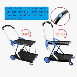 Folding Shopping Cart with Wheels, Collapsible Cart with Basket, 2-Layer Utility Carts, Outdoor Wagon for Groceries, Hand Truck (Folding Cart + Crate)