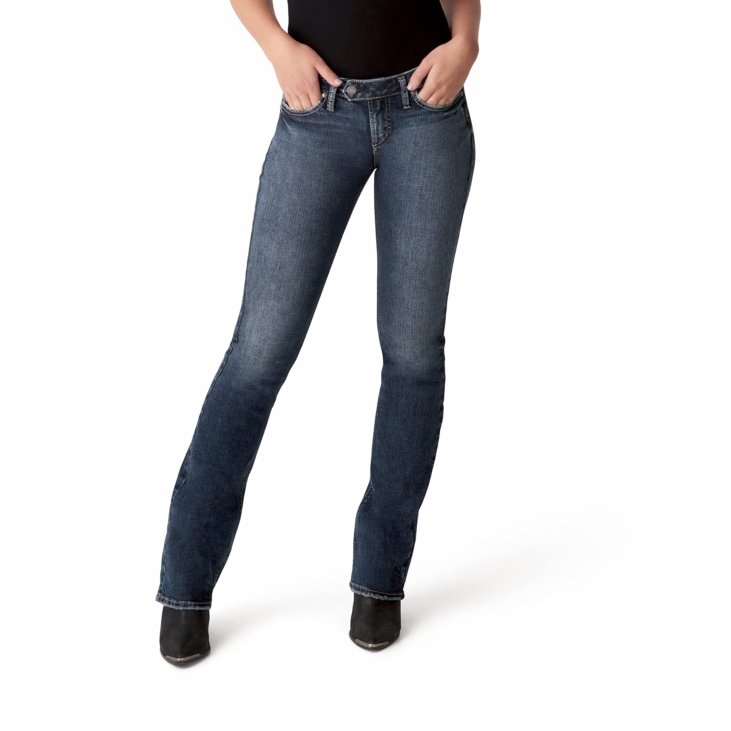 Silver Jeans Co. Women's Tuesday Low Rise Slim Bootcut Jeans, Dark Wash EGX357, 30W x 33L