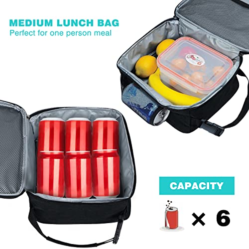 Nirroti Insulated Lunch Bag for Men Women Leakproof Reusable Lunch Box with Water Bottle Holder Mini Lunch Tote Bag, Soft Lunch Container Cooler Bag for Work Office, Black, With Tableware