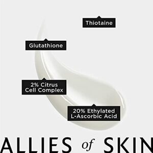 Allies of Skin 20% Vitamin C Brighten + Firm Serum: 20% Ethylated L-Ascorbic Acid + Orange Extract Complex with Glutathione. Waterless & Antioxidant. Firms & Intensely Brightens. For Smooth, Elastic Skin 1 oz / 30 ml