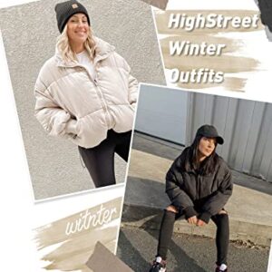 MEROKEETY Women's Winter Long Sleeve Zip Puffer Jacket Baggy Short Down Coats