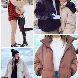 MEROKEETY Women's Winter Long Sleeve Zip Puffer Jacket Pockets Baggy Short Down Coats