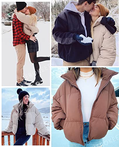 MEROKEETY Women's Winter Long Sleeve Zip Puffer Jacket Pockets Baggy Short Down Coats