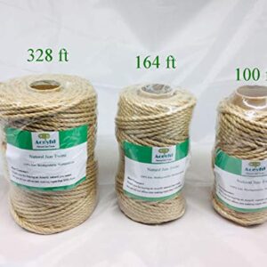 100 Feet 5mm Jute Twine, Heavy Duty Jute Rope, Natural Hemp Rope for DIY Arts Crafts, Gardening, Bundling，Home Decorating, Cat Scratching Post