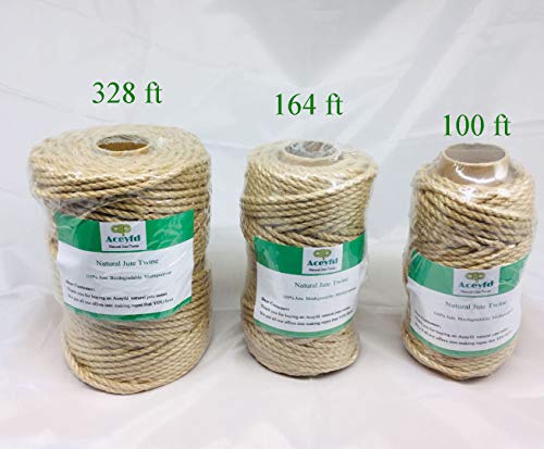 100 Feet 5mm Jute Twine, Heavy Duty Jute Rope, Natural Hemp Rope for DIY Arts Crafts, Gardening, Bundling，Home Decorating, Cat Scratching Post