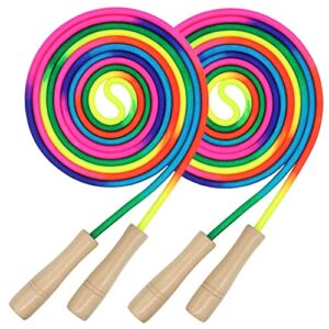 16 ft long jump rope for kids, 2 pack adjustable double dutch skipping rope with wooden handle, multiplayer rainbow jumping rope for outdoor fun, school sport, party game