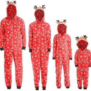 Matching Family Christmas Pajamas Sets Elk Antler Hooded Romper PJ's Zipper Jumpsuit Loungewear(Women,L)