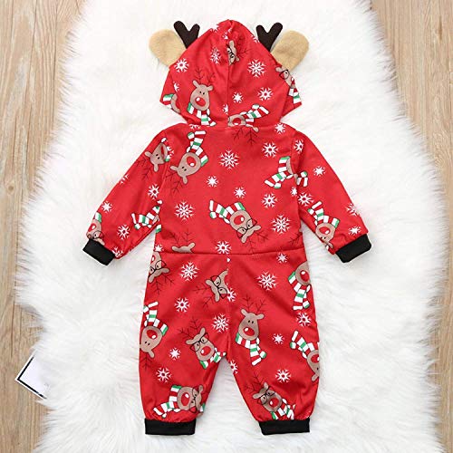 Matching Family Christmas Pajamas Sets Elk Antler Hooded Romper PJ's Zipper Jumpsuit Loungewear(Women,L)