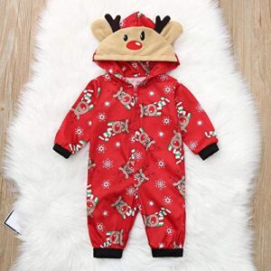 Matching Family Christmas Pajamas Sets Elk Antler Hooded Romper PJ's Zipper Jumpsuit Loungewear(Women,L)