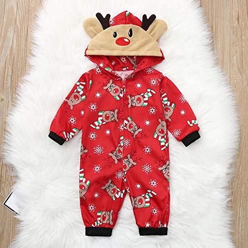 Matching Family Christmas Pajamas Sets Elk Antler Hooded Romper PJ's Zipper Jumpsuit Loungewear(Women,L)