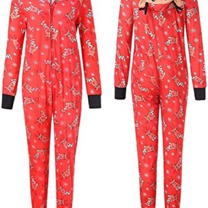 Matching Family Christmas Pajamas Sets Elk Antler Hooded Romper PJ's Zipper Jumpsuit Loungewear(Women,L)