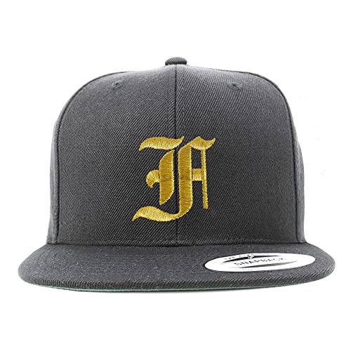 Trendy Apparel Shop Old English Gold F Embroidered Snapback Flatbill Baseball Cap - Charcoal