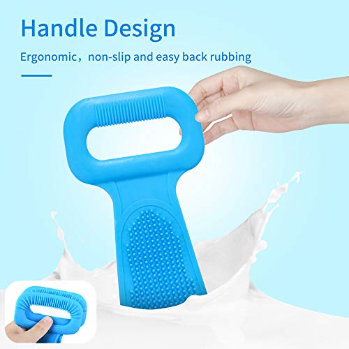 Silicone Bath Body Brush - Silicone Body Back Scrubber Lathers Well Bath Shower Towel Silicone Body Wash Scrubber (Blue)