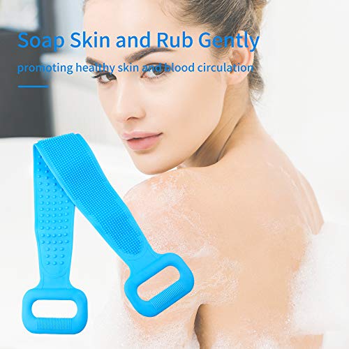 Silicone Bath Body Brush - Silicone Body Back Scrubber Lathers Well Bath Shower Towel Silicone Body Wash Scrubber (Blue)