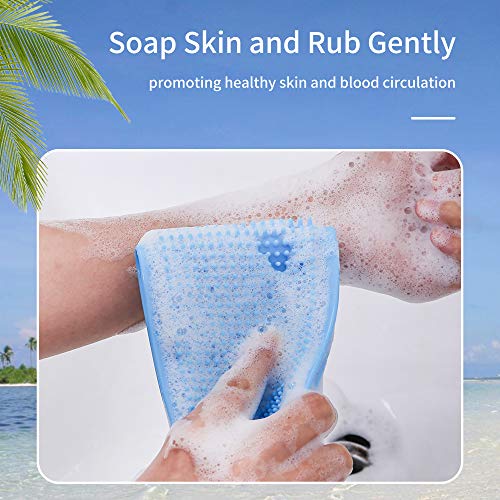 Silicone Bath Body Brush - Silicone Body Back Scrubber Lathers Well Bath Shower Towel Silicone Body Wash Scrubber (Blue)