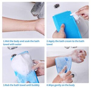 Silicone Bath Body Brush - Silicone Body Back Scrubber Lathers Well Bath Shower Towel Silicone Body Wash Scrubber (Blue)