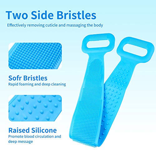 Silicone Bath Body Brush - Silicone Body Back Scrubber Lathers Well Bath Shower Towel Silicone Body Wash Scrubber (Blue)