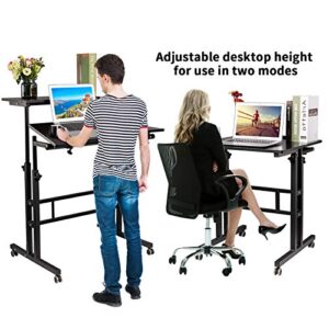 Hadulcet Mobile Standing Desk, Standing Computer Desk Adjustable Height, Standing Laptop Cart Rolling Computer Desk, Portable Desk with Wheels for Home Office Classroom, Black