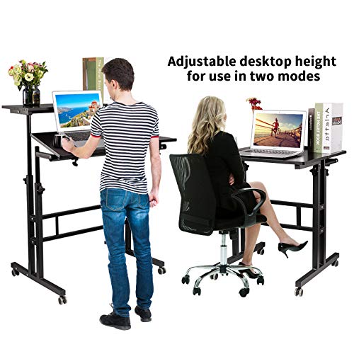 Hadulcet Mobile Standing Desk, Standing Computer Desk Adjustable Height, Standing Laptop Cart Rolling Computer Desk, Portable Desk with Wheels for Home Office Classroom, Black