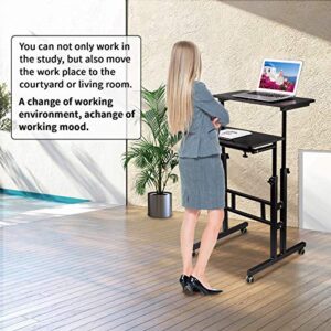 Hadulcet Mobile Standing Desk, Standing Computer Desk Adjustable Height, Standing Laptop Cart Rolling Computer Desk, Portable Desk with Wheels for Home Office Classroom, Black