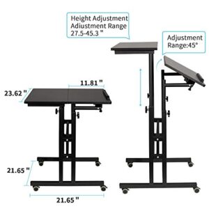 Hadulcet Mobile Standing Desk, Standing Computer Desk Adjustable Height, Standing Laptop Cart Rolling Computer Desk, Portable Desk with Wheels for Home Office Classroom, Black