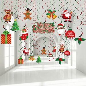 30 pcs christmas hanging foil swirl decorations set xmas holiday snowman elk sign hanging swirls ceiling decorations for indoor outdoor xmas holiday party supplies (santa bell snowman)