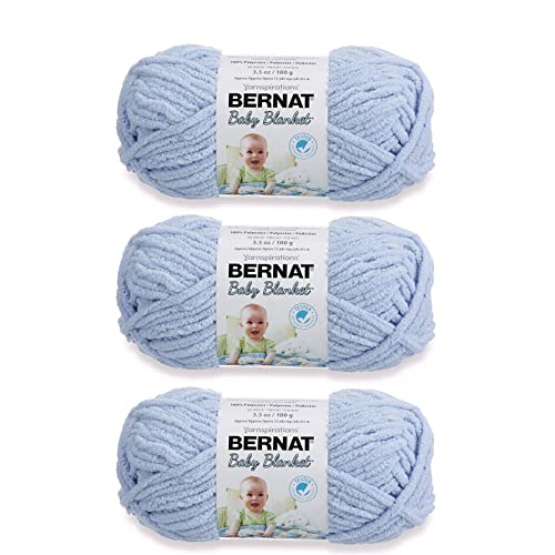 Bernat Baby Blanket Baby Blue Yarn - 3 Pack of 100g/3.5oz - Polyester - 6 Super Bulky - 72 Yards - Knitting, Crocheting, Crafts & Amigurumi