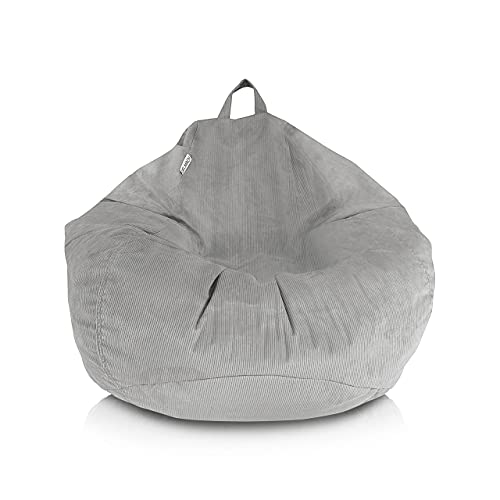 Delmach Bean Bag Stuffed Animal Storage Chair Cover (No Filler) for Kids and Adults. Extra Large Bird's Nest Beanbag Memory Foam Soft Premium (Light Grey Corduroy, Large)