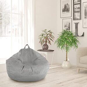 Delmach Bean Bag Stuffed Animal Storage Chair Cover (No Filler) for Kids and Adults. Extra Large Bird's Nest Beanbag Memory Foam Soft Premium (Light Grey Corduroy, Large)