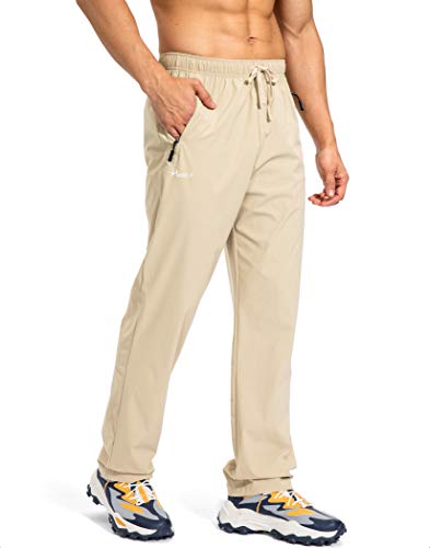 Pudolla Men's Workout Athletic Pants Elastic Waist Jogging Running Pants for Men with Zipper Pockets(Khaki XX-Large)