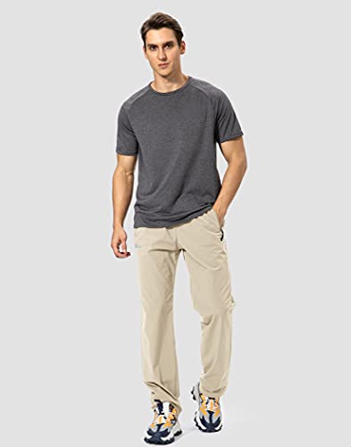 Pudolla Men's Workout Athletic Pants Elastic Waist Jogging Running Pants for Men with Zipper Pockets(Khaki XX-Large)