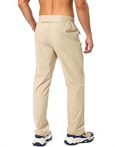 Pudolla Men's Workout Athletic Pants Elastic Waist Jogging Running Pants for Men with Zipper Pockets(Khaki XX-Large)