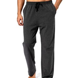 Pudolla Men's Cotton Yoga Sweatpants Athletic Lounge Pants Open Bottom Casual Jersey Pants for Men with Pockets (Charcoal Small)